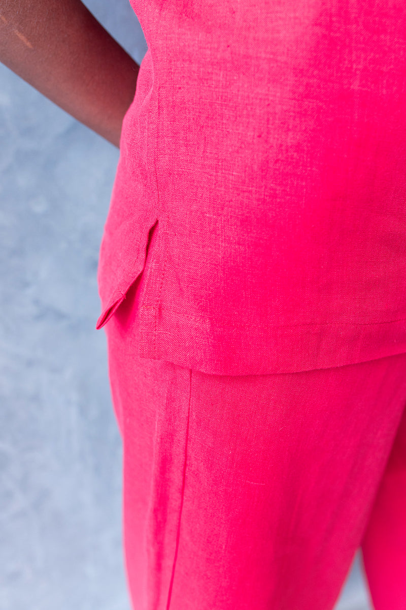 Linen V-Back Top Red – MOYO